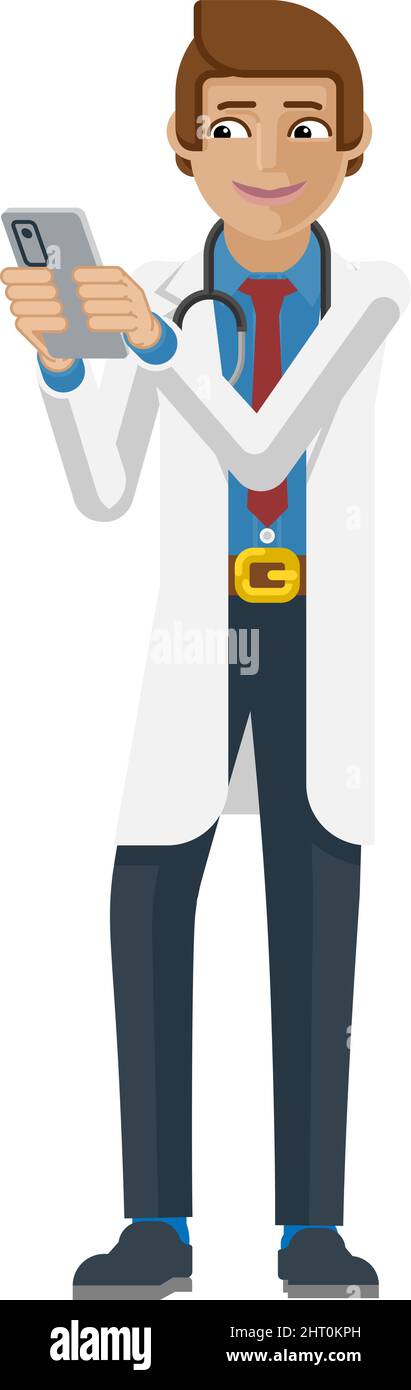 Doctor Holding Mobile Phone Cartoon Character Stock Vector Image & Art ...