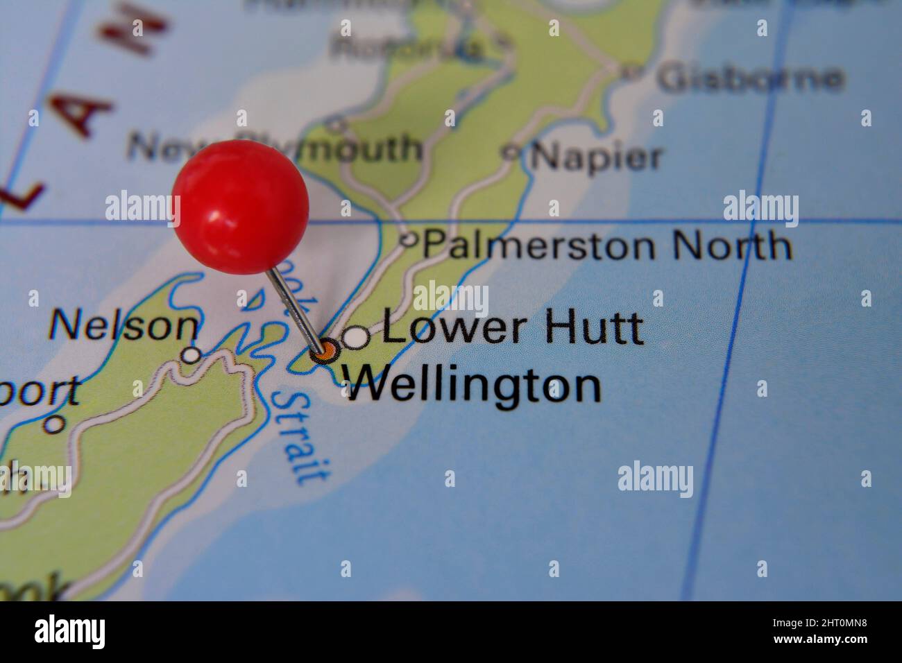 Wellington marked on map with red pin, New Zealand Stock Photo - Alamy