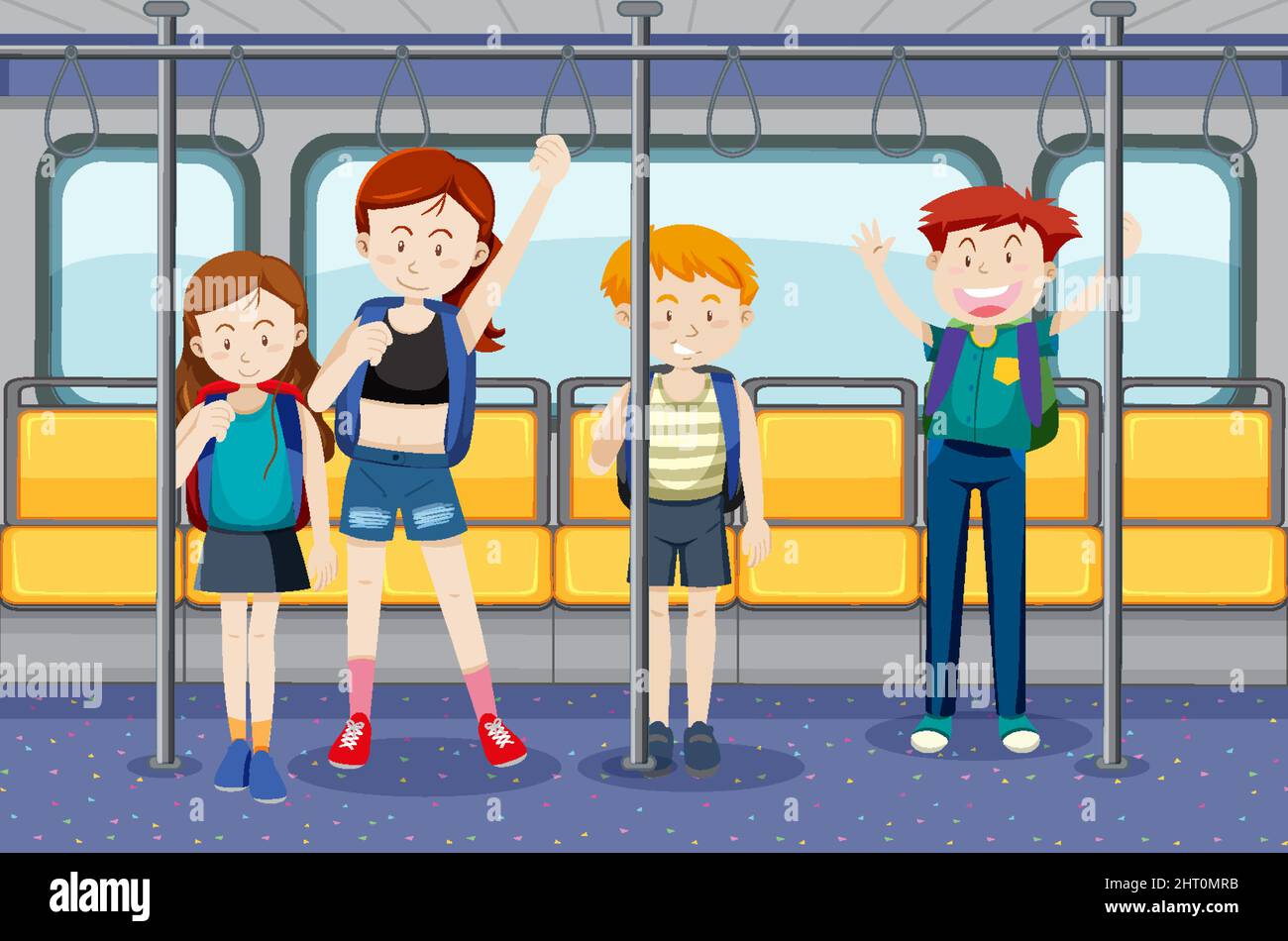 Scene with many people using public transportation illustration Stock ...