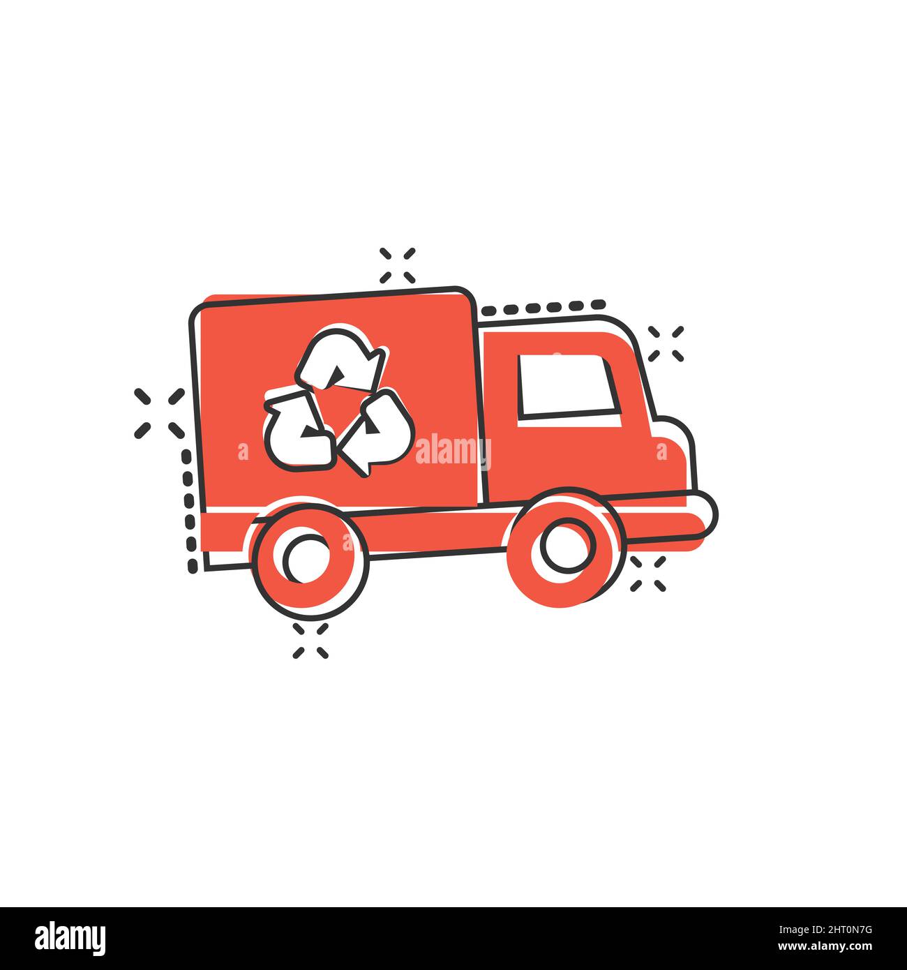 Garbage truck icon in comic style. Recycle cartoon vector illustration ...