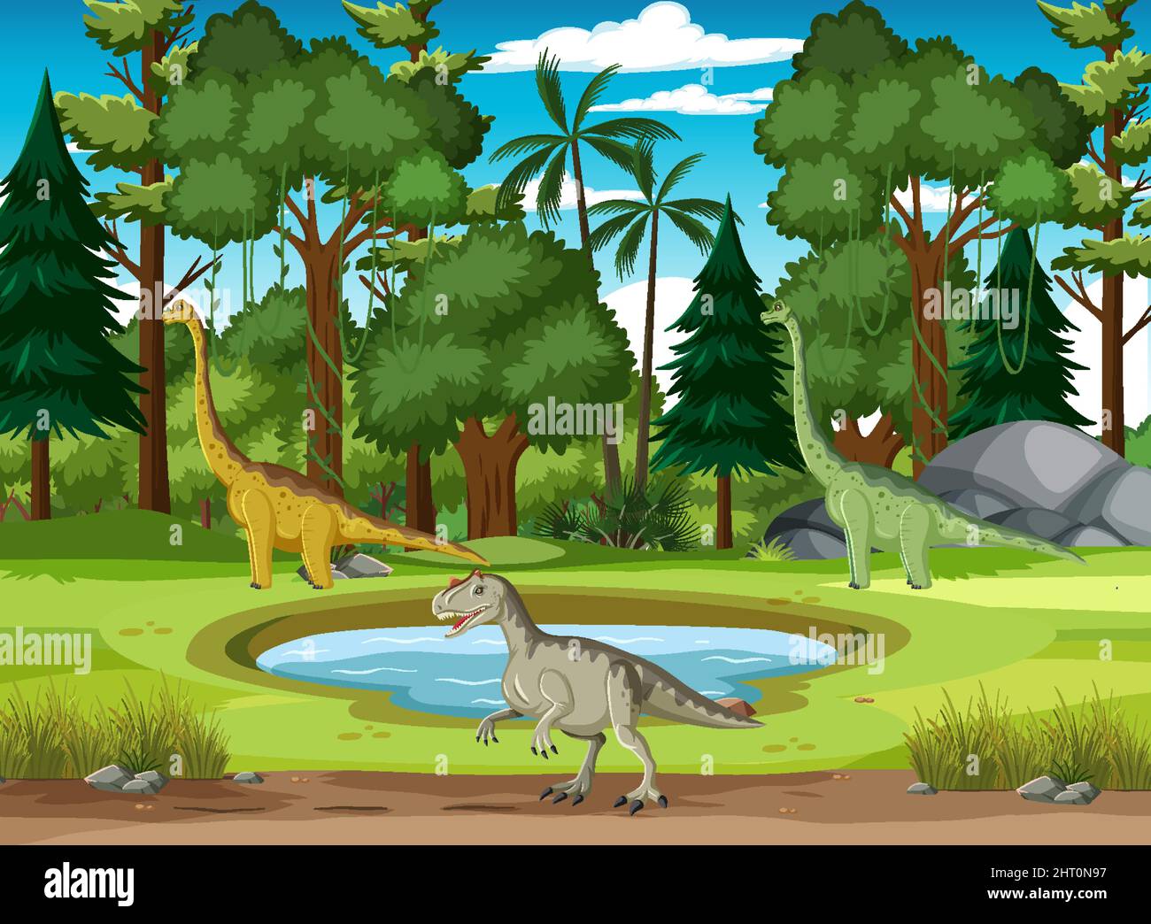 Dinosaur in prehistoric forest scene illustration Stock Vector Image ...
