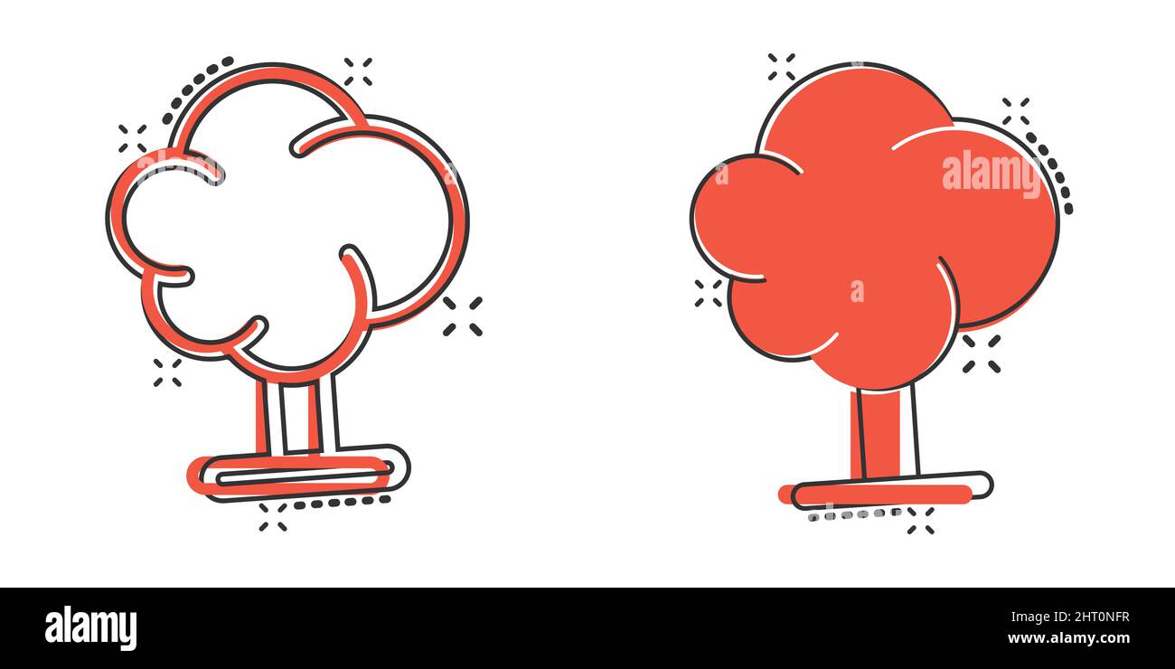 Tree icon in comic style. Forest cartoon vector illustration on white ...