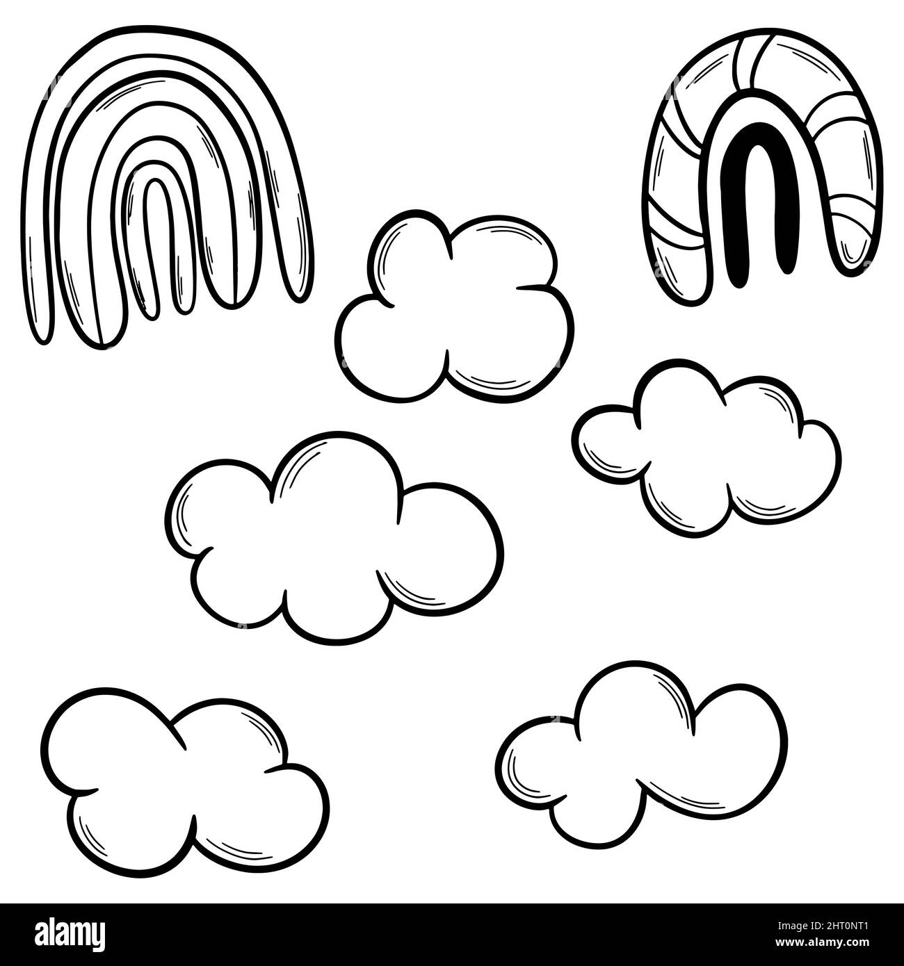Black outline doodle clouds set with swirls Stock Vector Image & Art ...