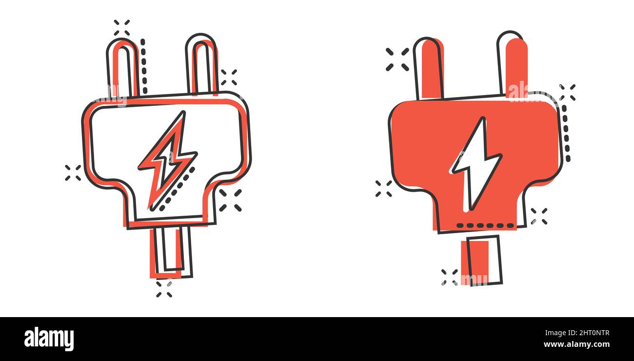 Electric plug icon in comic style. Power adapter cartoon vector ...