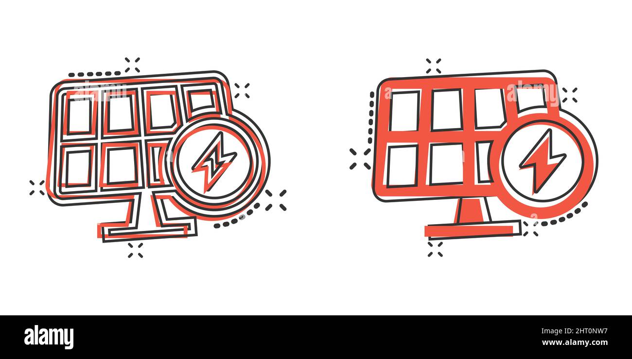 Solar panel icon in comic style. Ecology energy cartoon vector ...