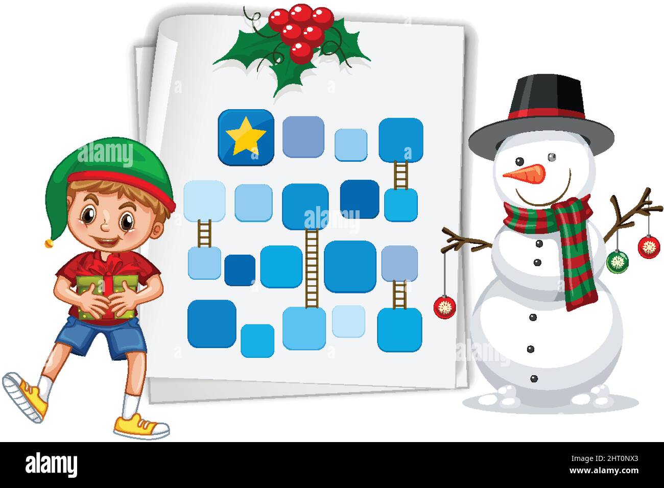 Snake and ladders game template with Christmas theme illustration Stock ...