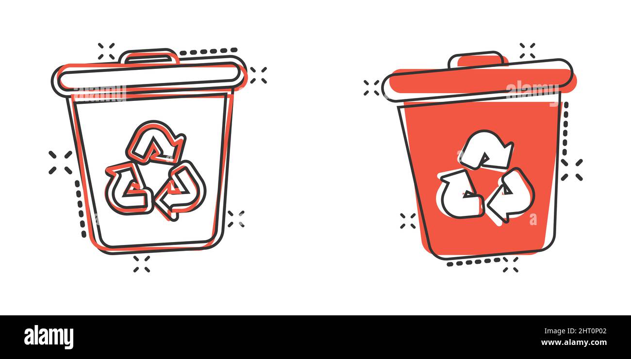 Garbage bin icon in comic style. Recycle cartoon vector illustration on ...