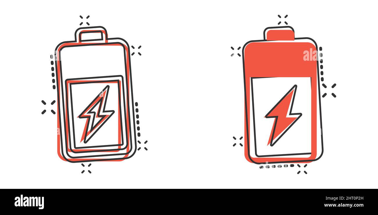 Battery icon in comic style. Accumulator cartoon vector illustration on ...