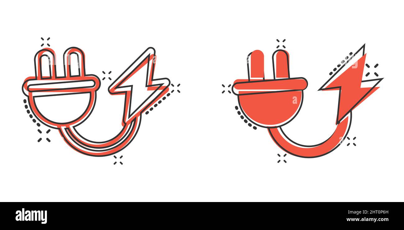 Electric plug icon in comic style. Power adapter cartoon vector ...