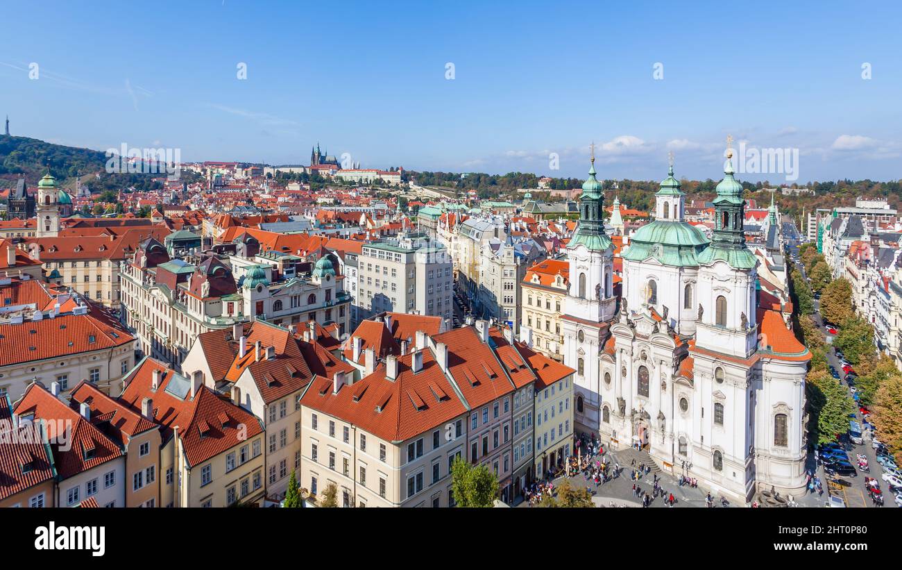 Panoramic view of Prague city from the Old Town Hall, Czech Republic ...