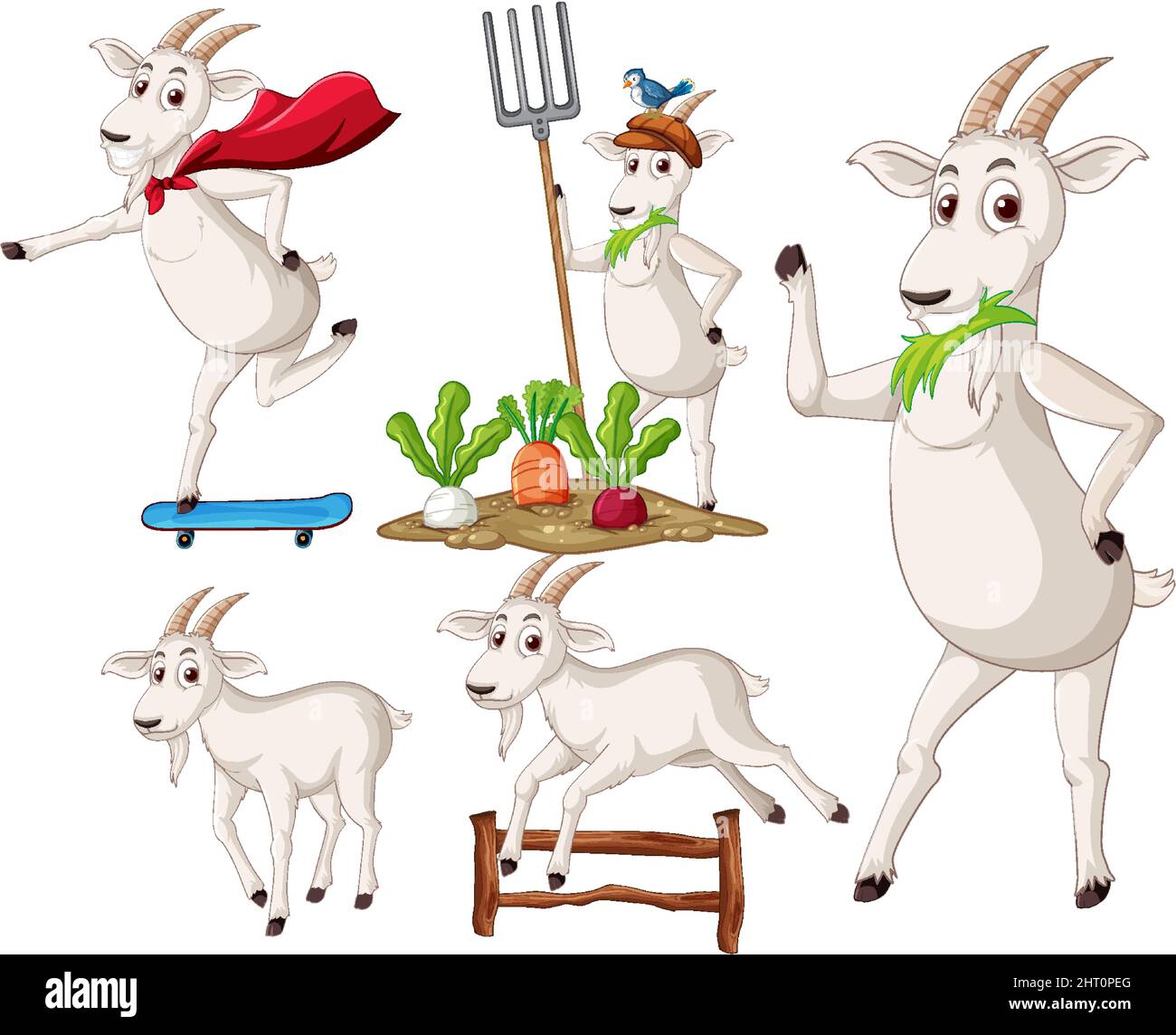 Set of different cute goats in cartoon style illustration Stock Vector ...