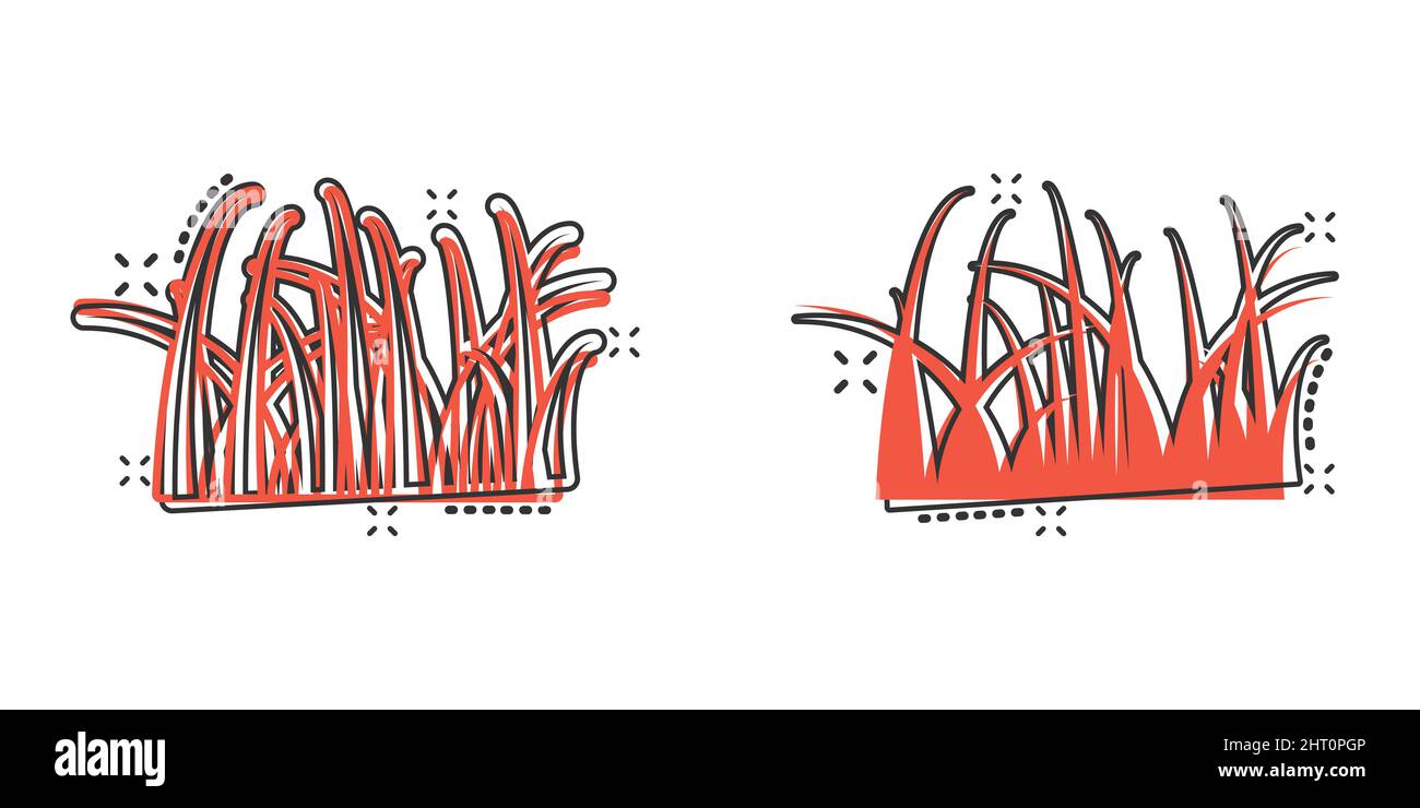 Grass icon in comic style. Eco lawn cartoon vector illustration on ...