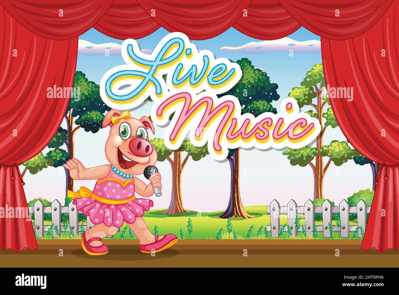 Little pig performing singing on stage illustration Stock Vector Image ...