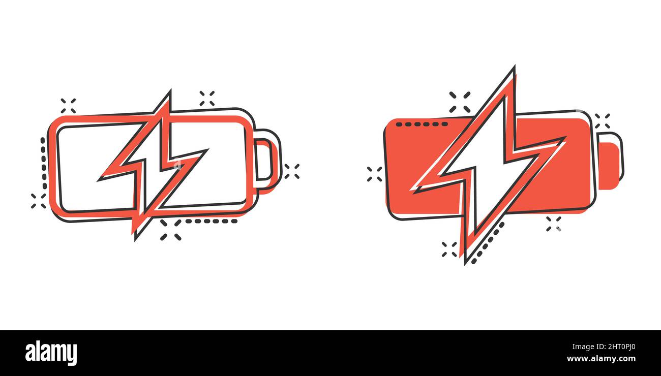 Battery icon in comic style. Accumulator cartoon vector illustration on ...