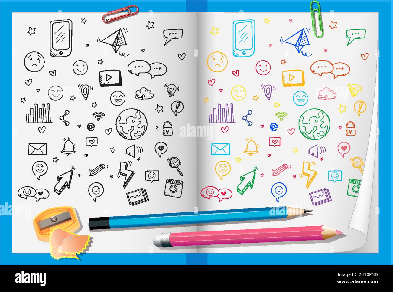 Hand drawn doodles on paper with pencils illustration Stock Vector ...