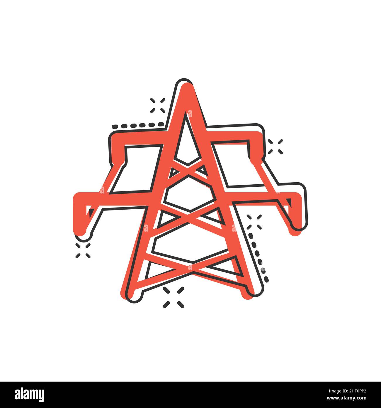 Electric tower icon in comic style. Power station cartoon vector ...