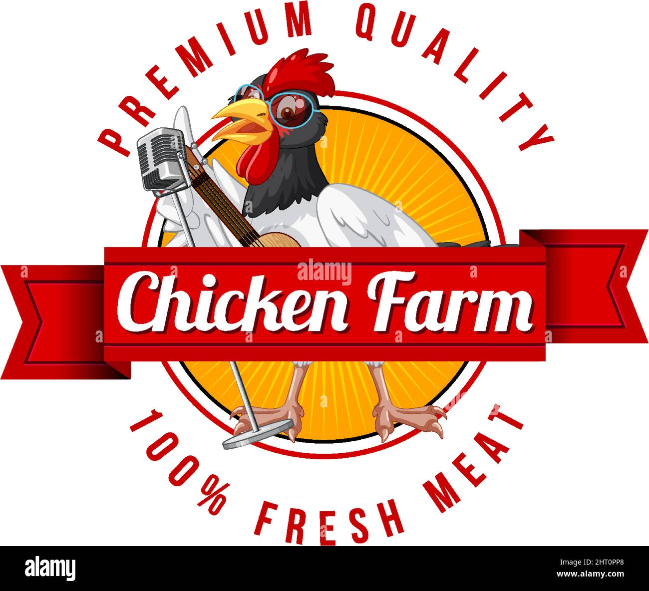 Singer chicken cartoon character with chicken farm banner illustration ...