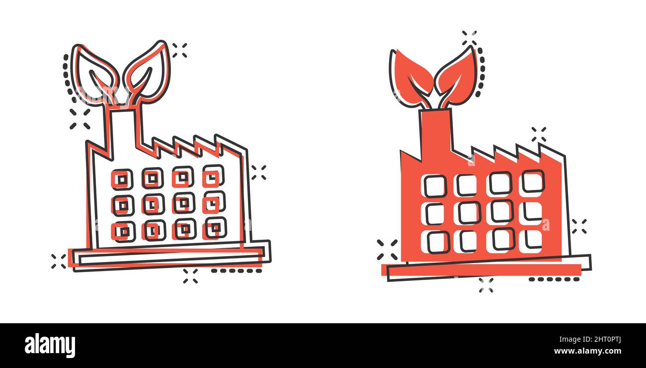 Factory ecology icon in comic style. Eco plant cartoon vector ...