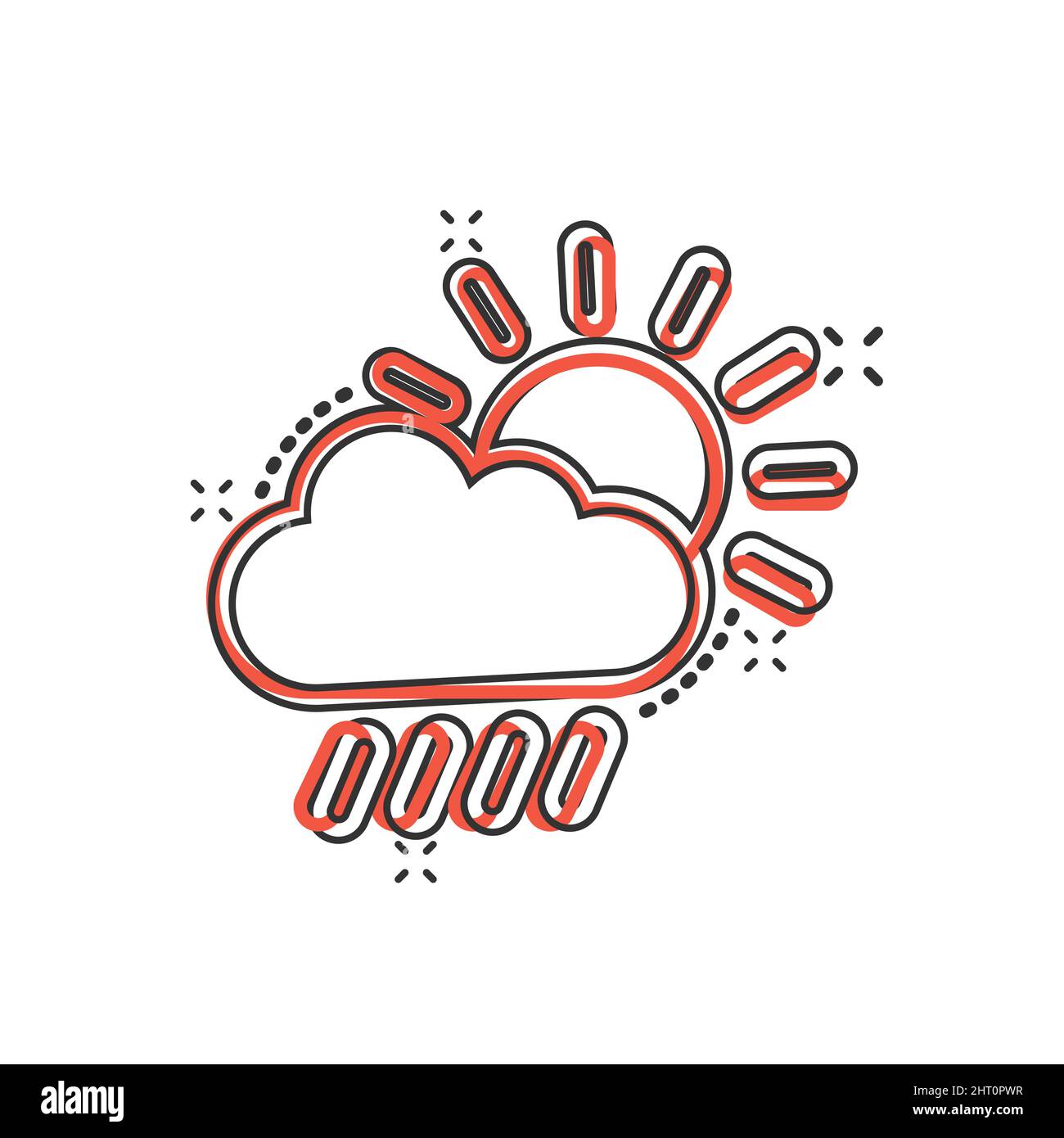 Weather icon in comic style. Sun, cloud and rain cartoon vector ...