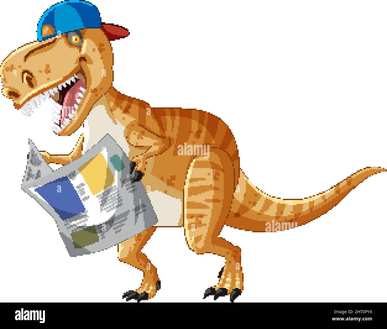 Tyrannosaurus rex dinosaur reading newspaper in cartoon style ...