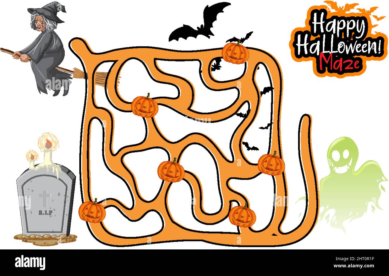 Maze game template in Halloween theme illustration Stock Vector Image ...