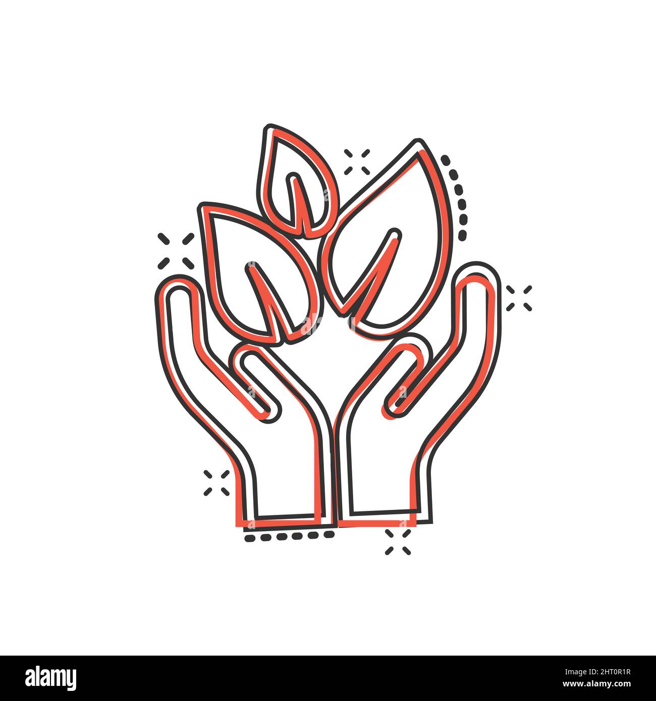 Hand with plant icon in comic style. Flower sprout cartoon vector ...