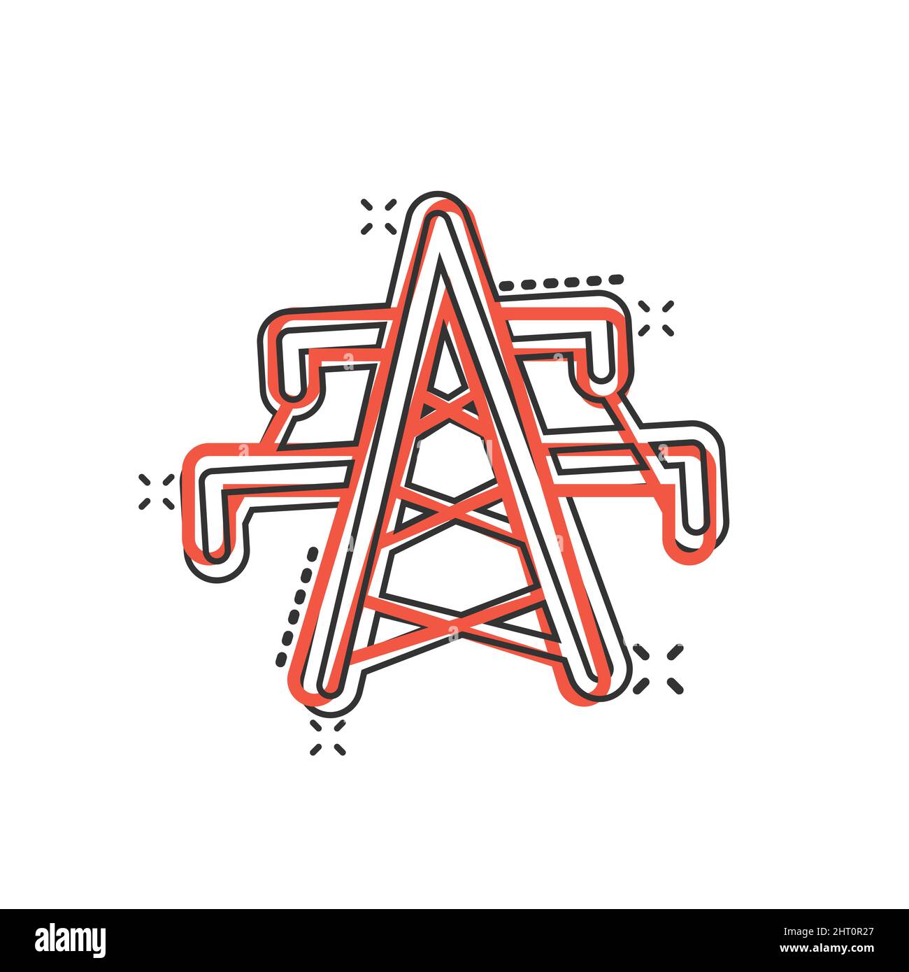Electric tower icon in comic style. Power station cartoon vector ...