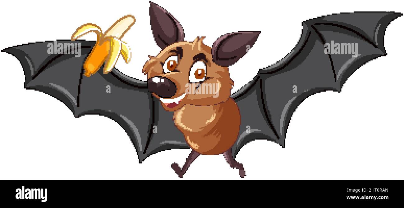 Cartoon bat holding a banana on white background illustration Stock ...