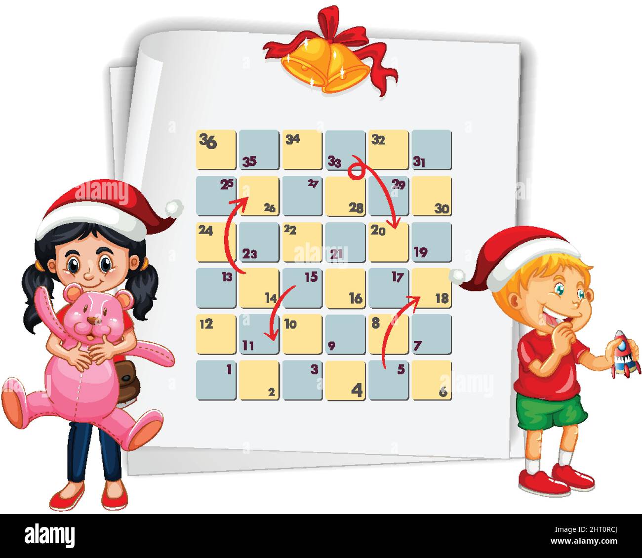 Snake and ladders game template with Christmas theme illustration Stock ...
