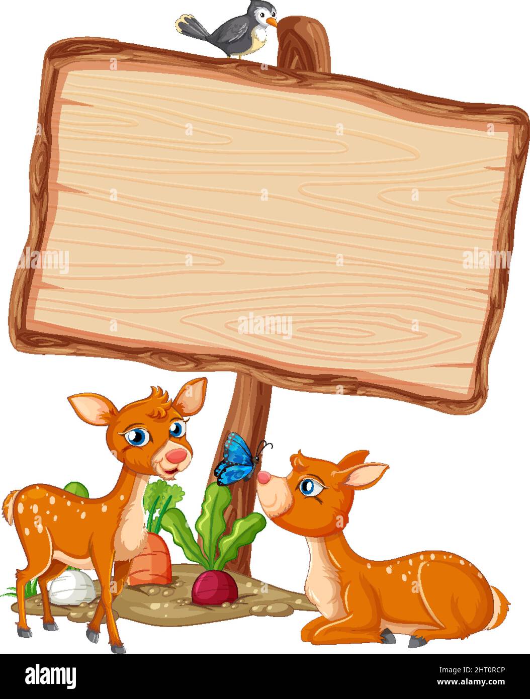 Deer with wooden sign banner illustration Stock Vector Image & Art - Alamy