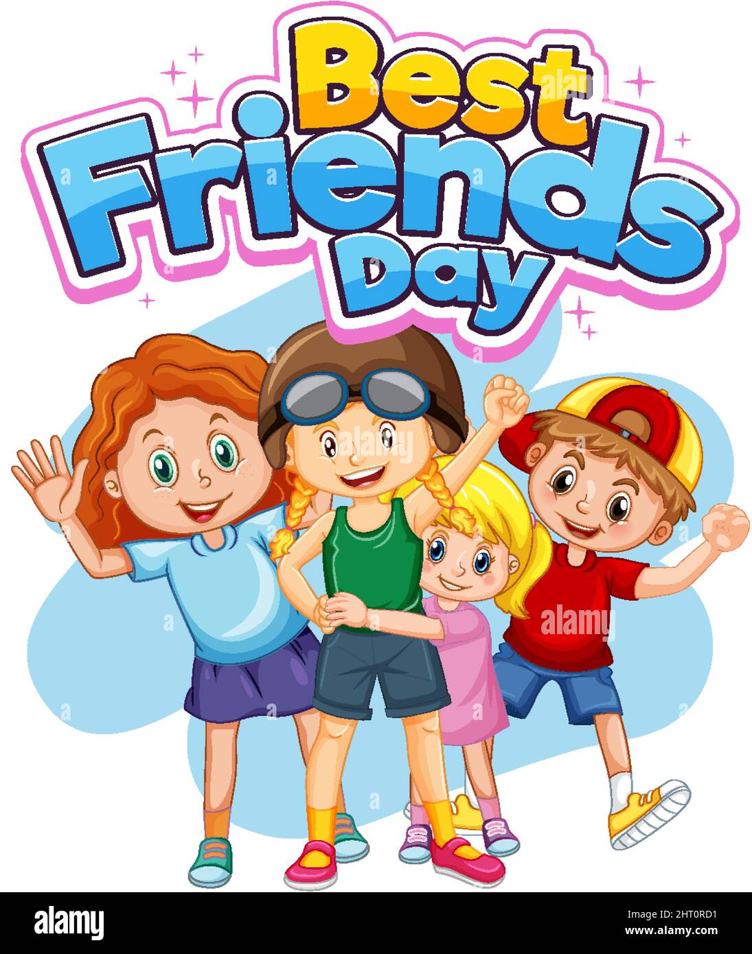 Best Friends Day logo banner with children in cartoon style ...