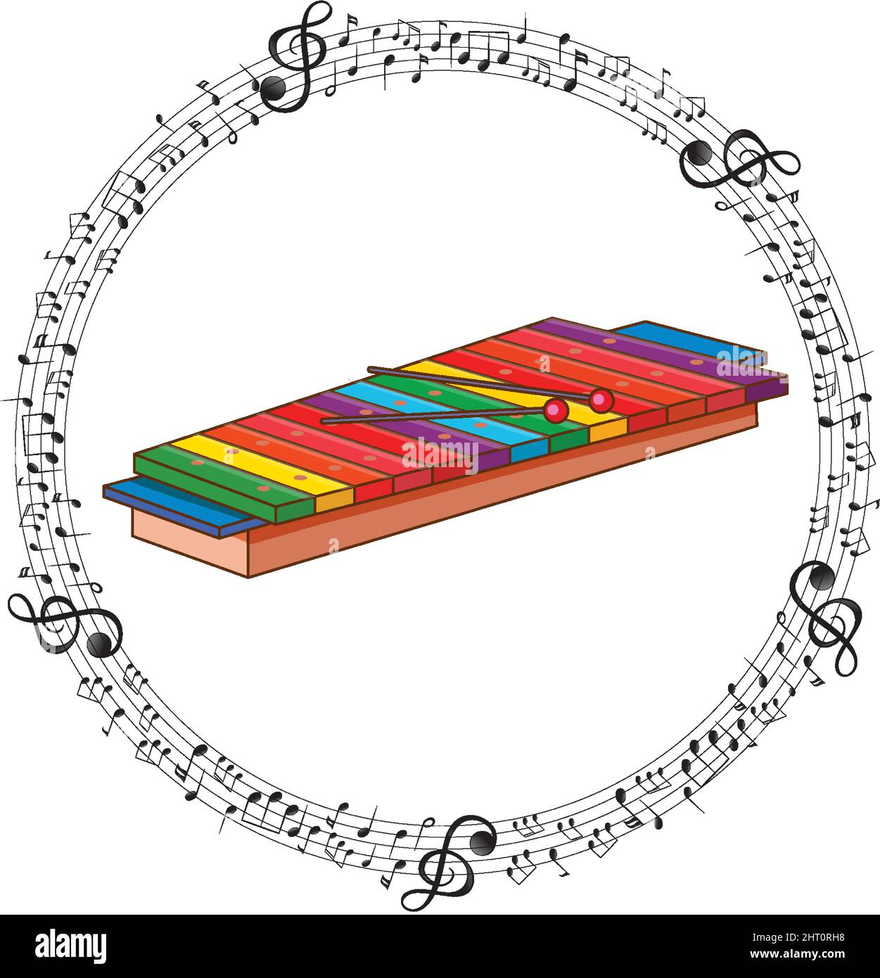 A xylophone with musical notes on white background illustration Stock ...