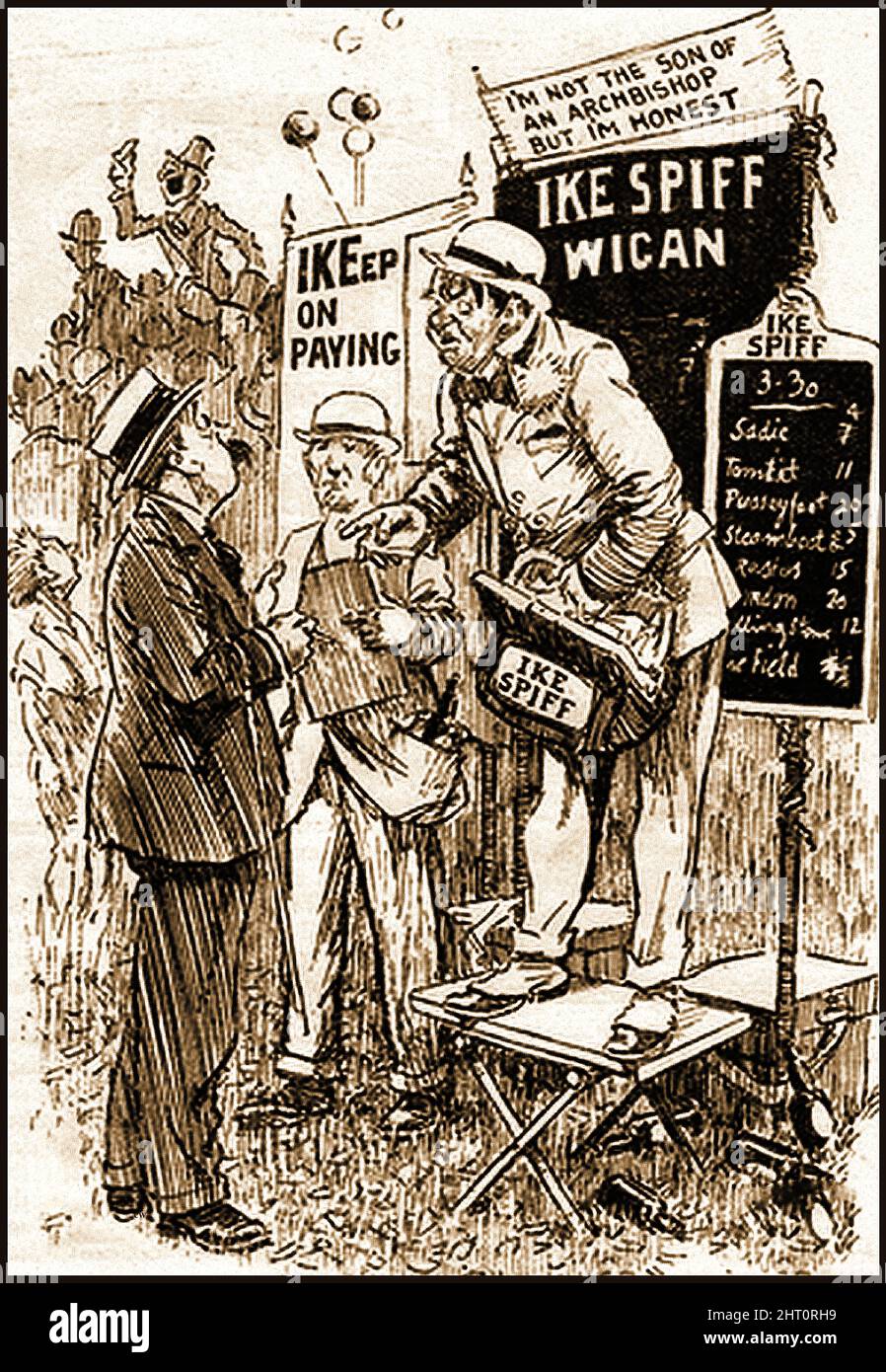 An early magazine cartoon taking a humorous look at racecourse betting ...