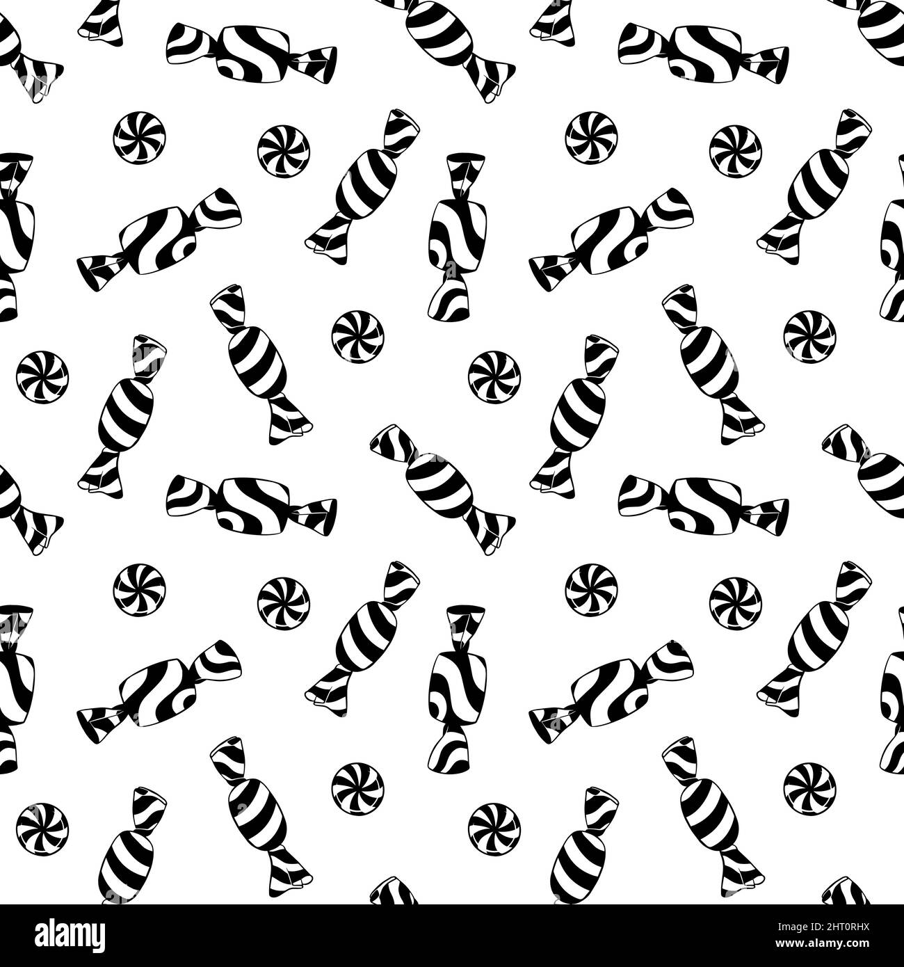 Candy seamless pattern. Black and white hand drawn sweets. Vector ...