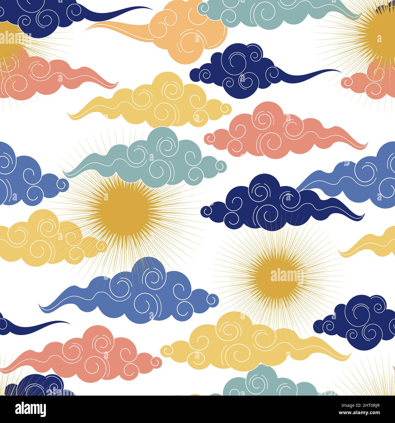 Traditional oriental ornament.Clouds floating in the sky.Tibetan or ...