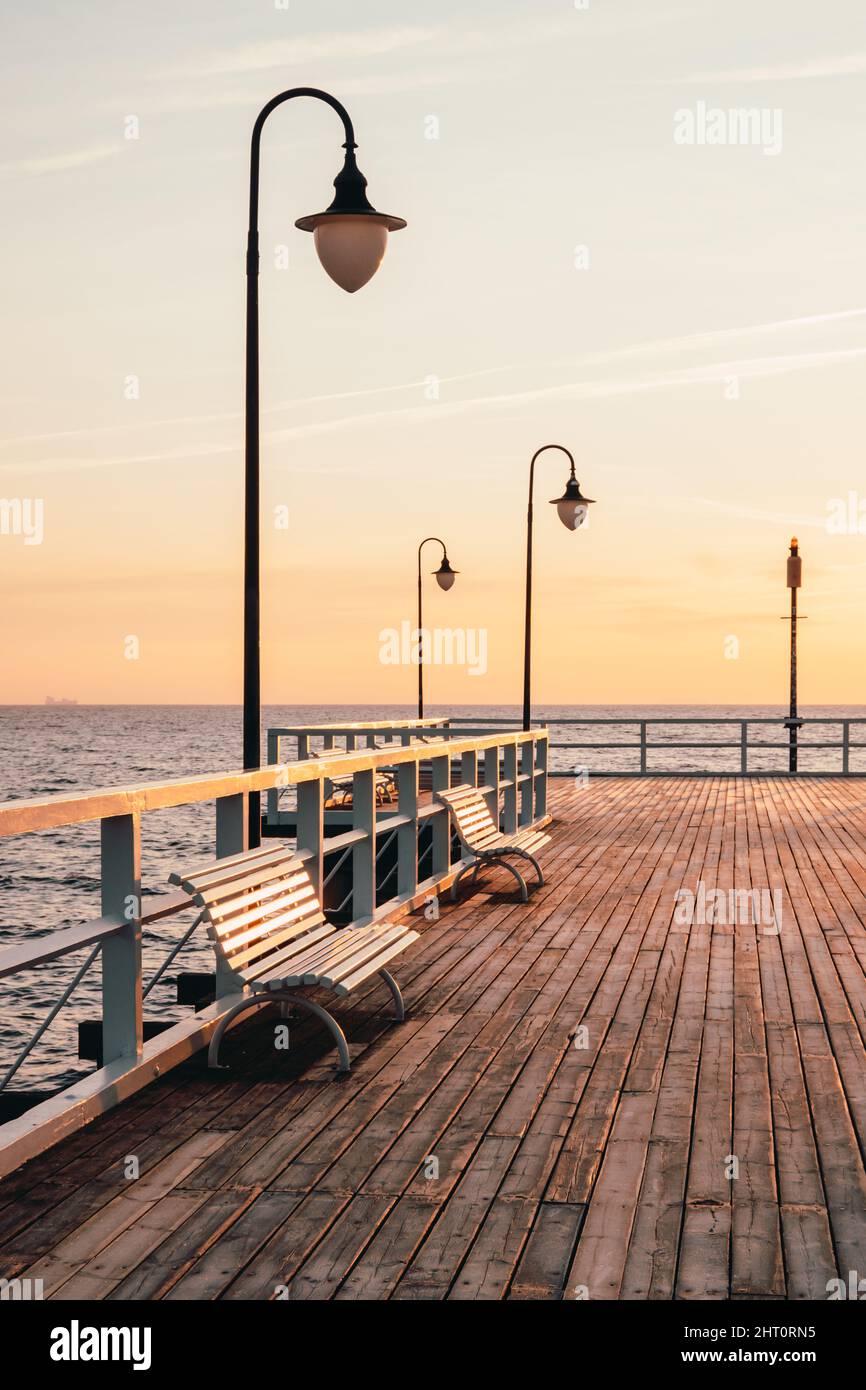 Gdynia Orlowo pier with colors of sunrise. Baltic Sea, Poland Stock ...