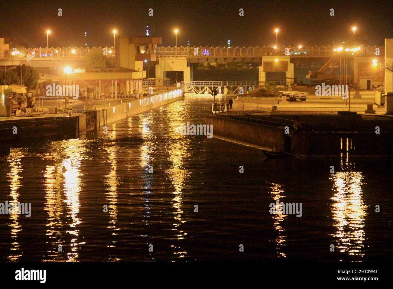 Passing through Esna lock at night on the Nile in Egypt Stock Photo - Alamy