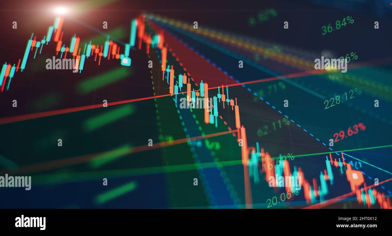 Abstract financial graph with candle stick and bar chart of stock ...