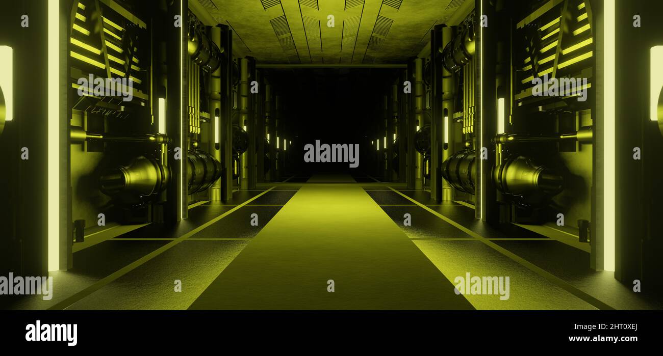 Modern Digital Simulation Cyber Background Alien Spaceship Room Tunnel ...