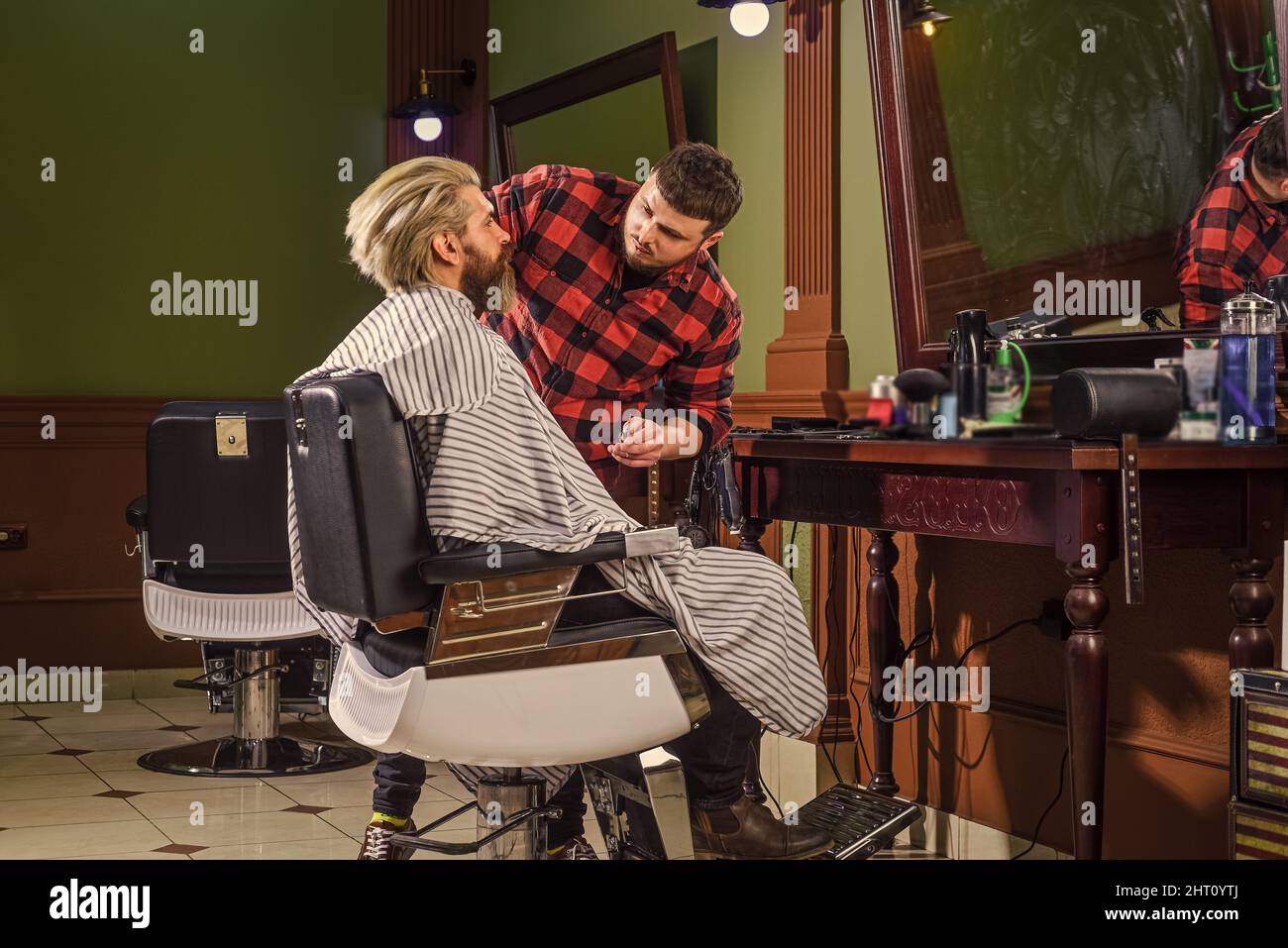 Excellent barber does not rush haircut. Visit hairdresser. Beauty ...