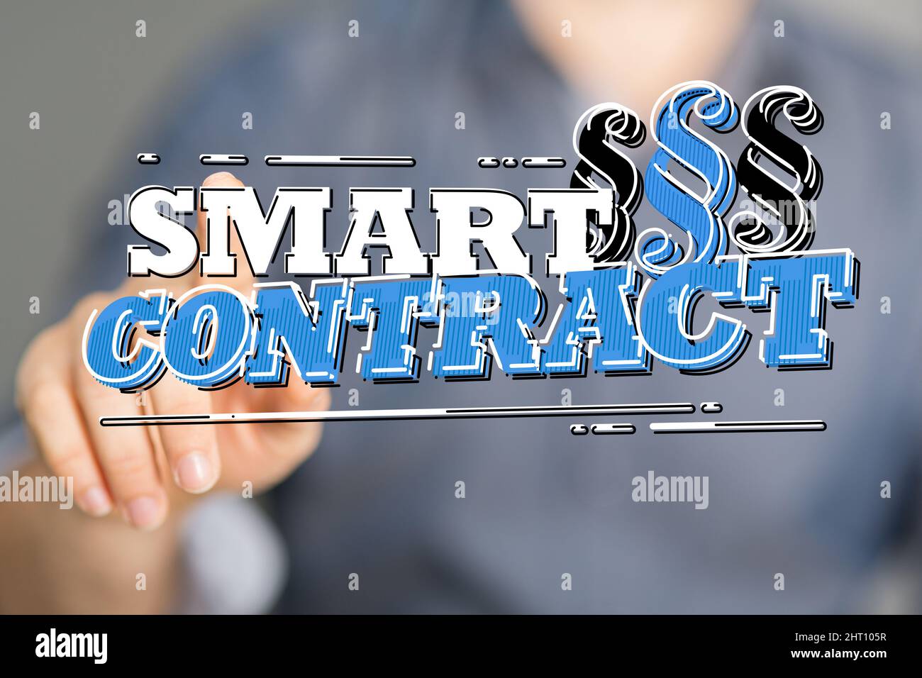 3d render of a person touching the text Smart contrac Stock Photo - Alamy