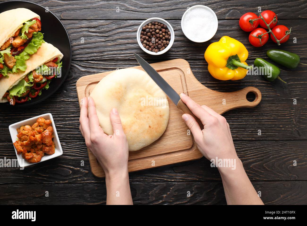 Concept of cooking pita with chicken meat Stock Photo - Alamy