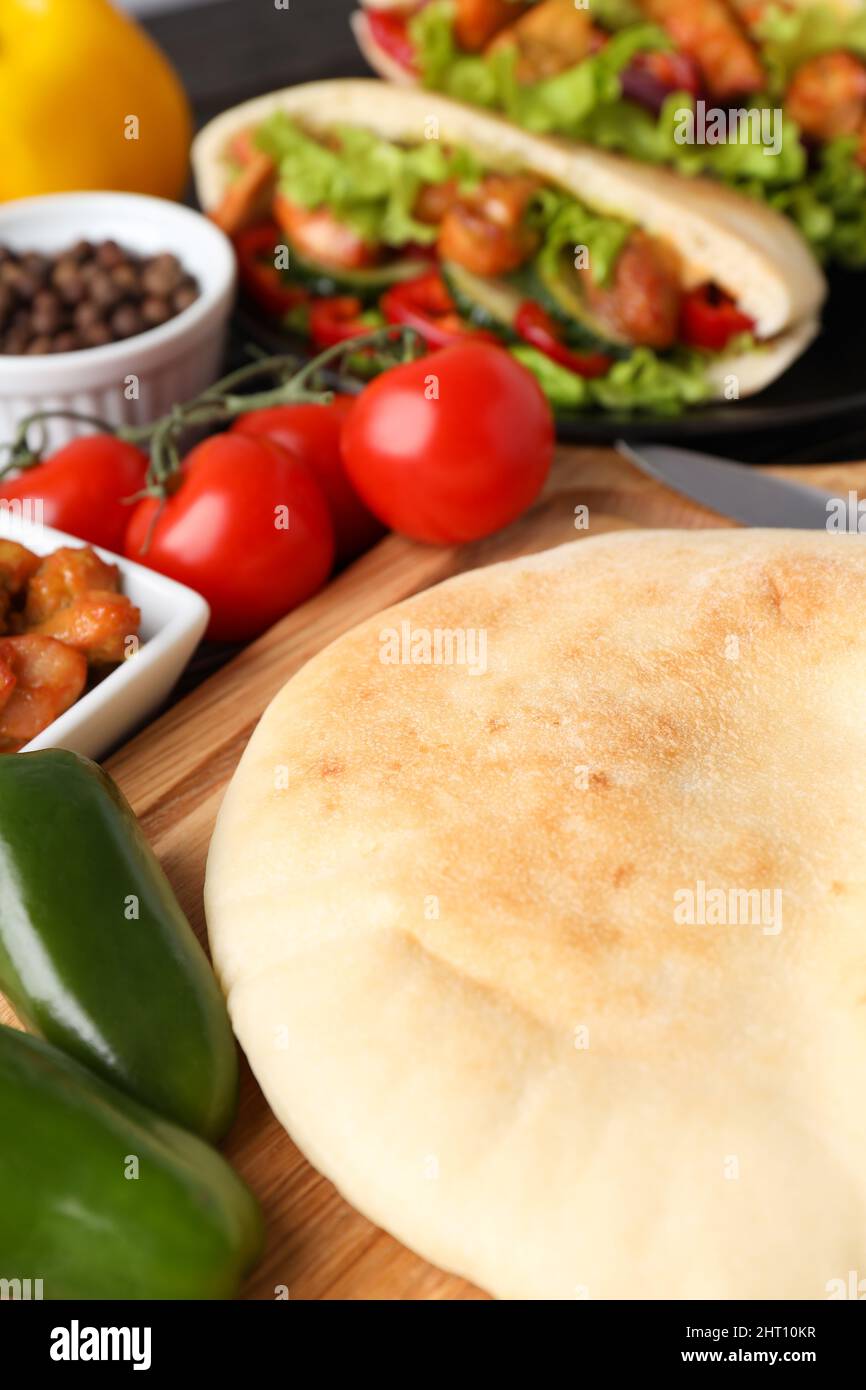 Concept of cooking pita with chicken meat Stock Photo - Alamy