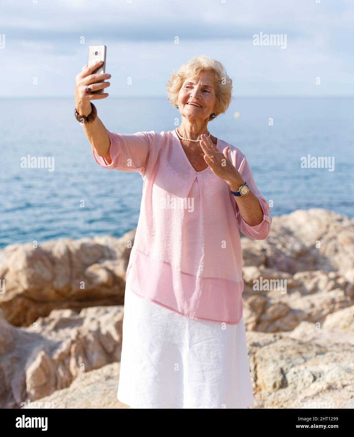 Smiling Lady Making Selfie On Hi Res Stock Photography And Images Alamy