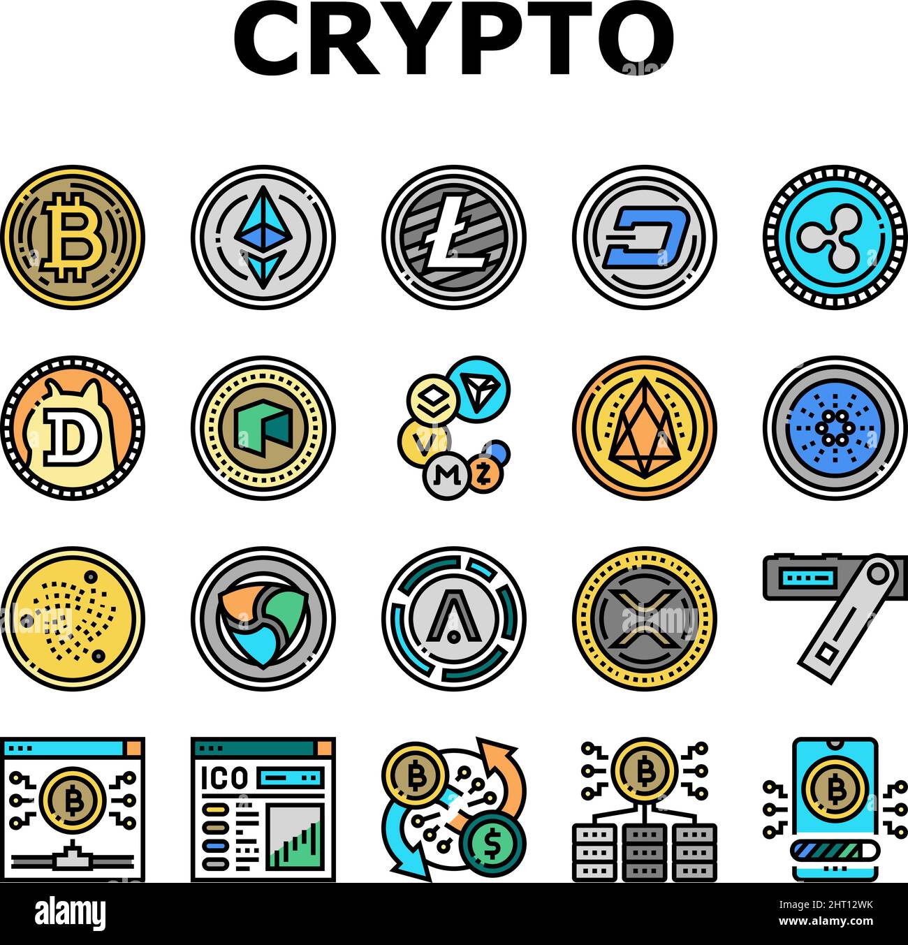 Cryptocurrency Digital Money Icons Set Vector Stock Vector Image & Art ...