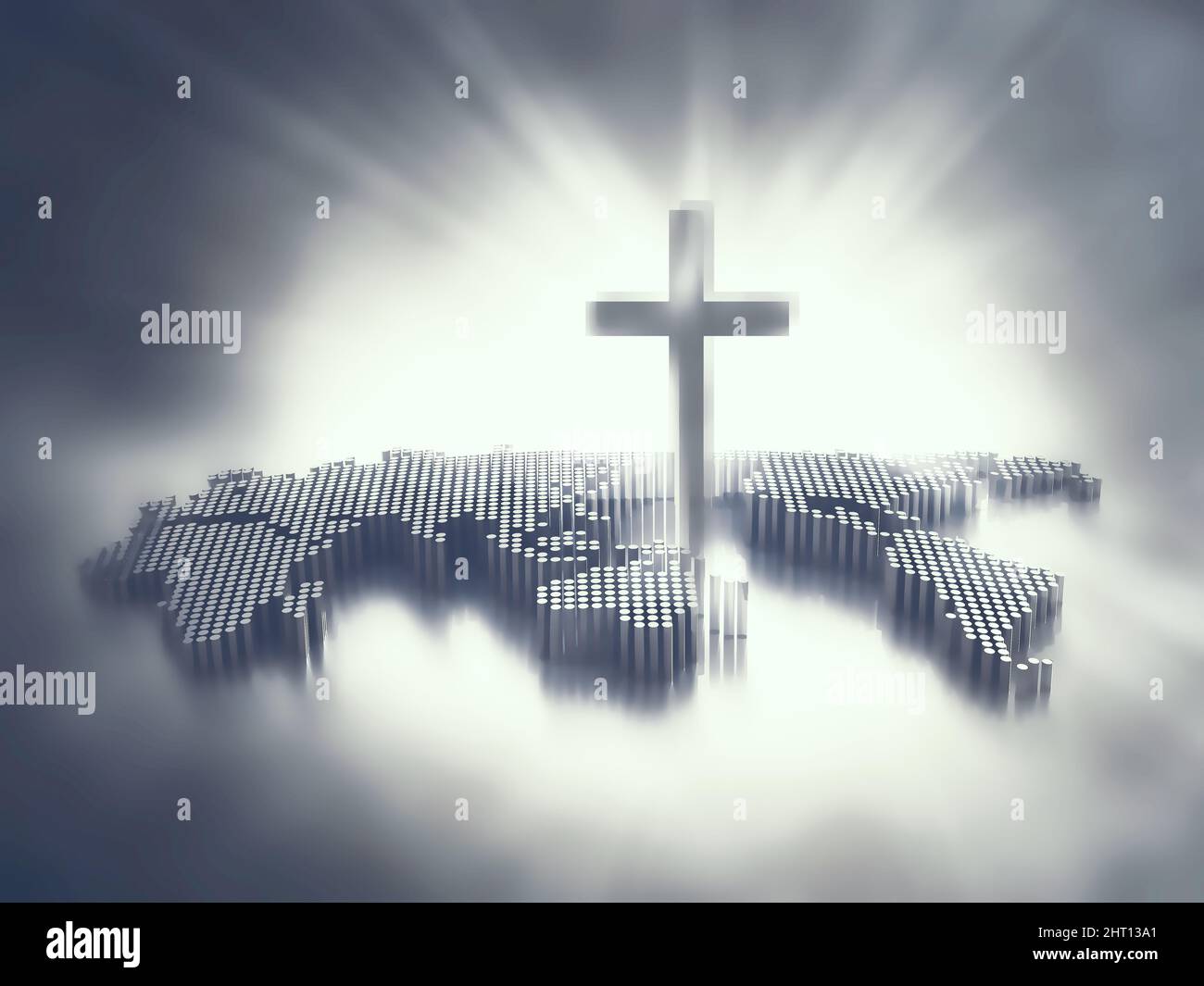 World Map, Shining Holy Cross and World Gospel and Mission Stock Photo ...