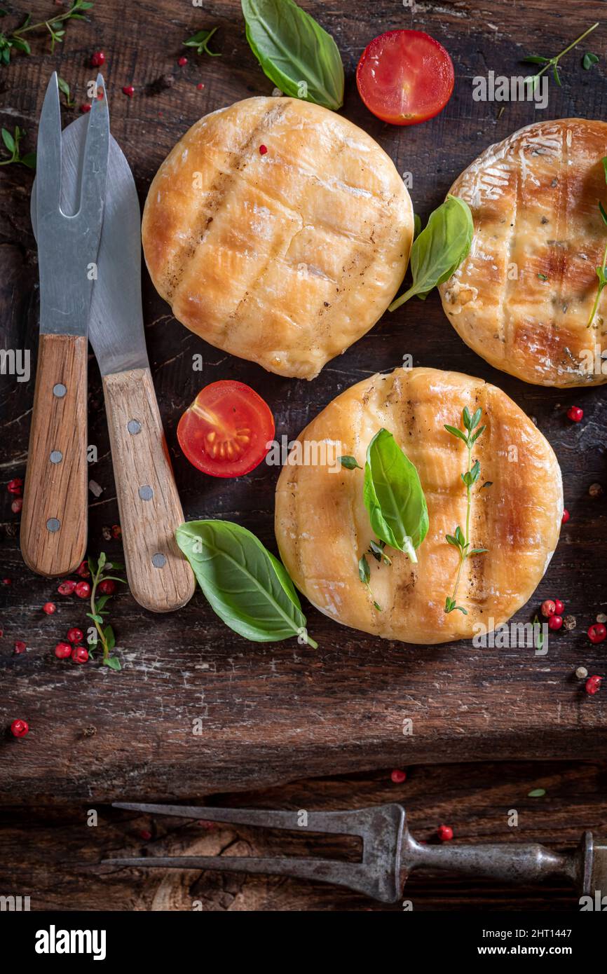 Hot roasted halloumi cheese with rubbery texture and salty taste ...