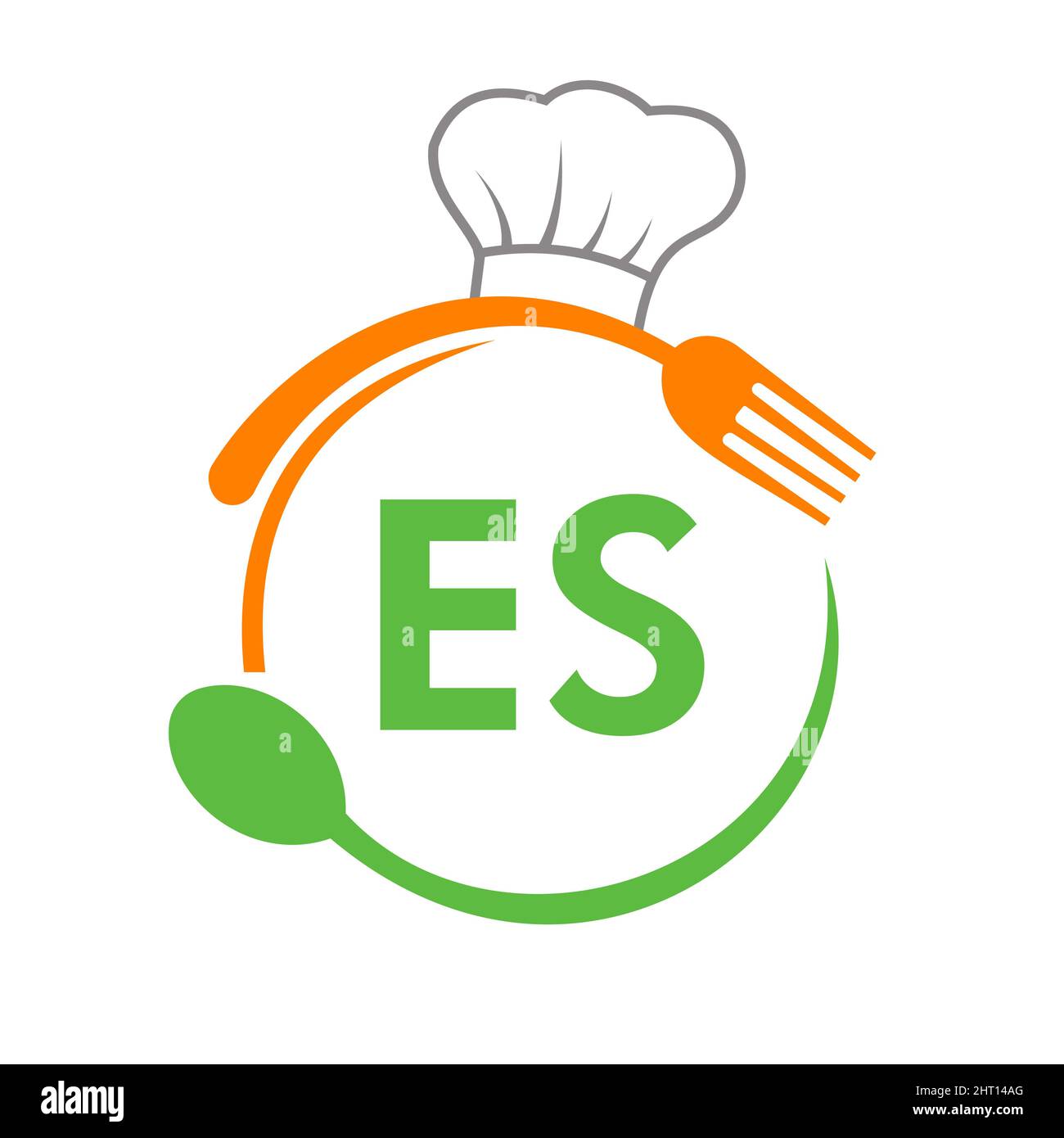 Letter ES Restaurant Logo with Chef Hat Spoon And Fork Template ...