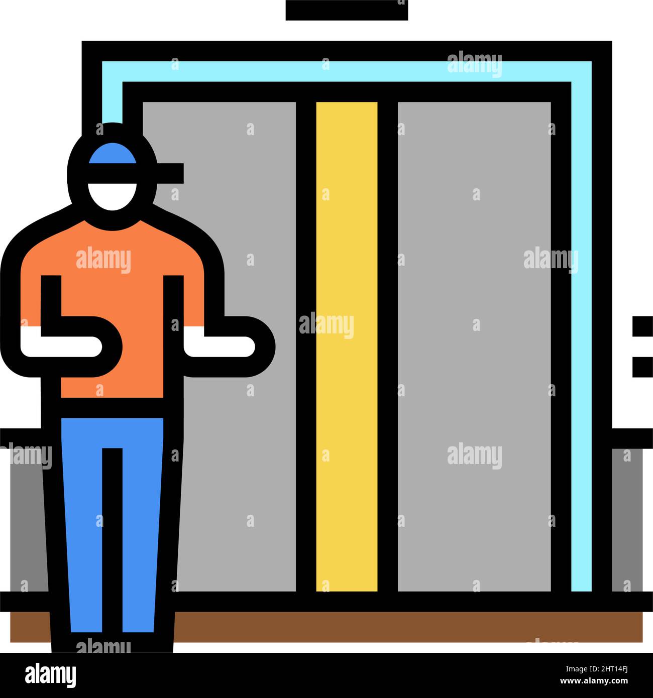 Construction worker in elevator Cut Out Stock Images & Pictures - Alamy