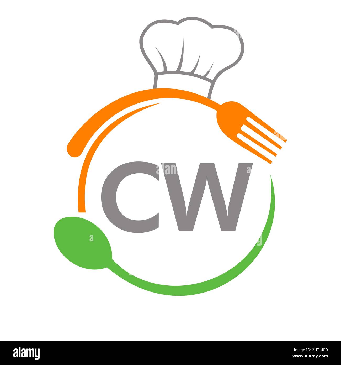 Letter CW Restaurant Logo with Chef Hat Spoon And Fork Template ...